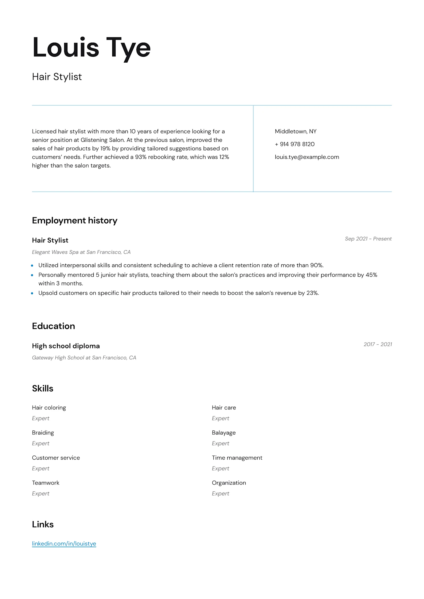 Inspiring Hair Stylist Resume Examples [w/ Tips & Writing Guide]