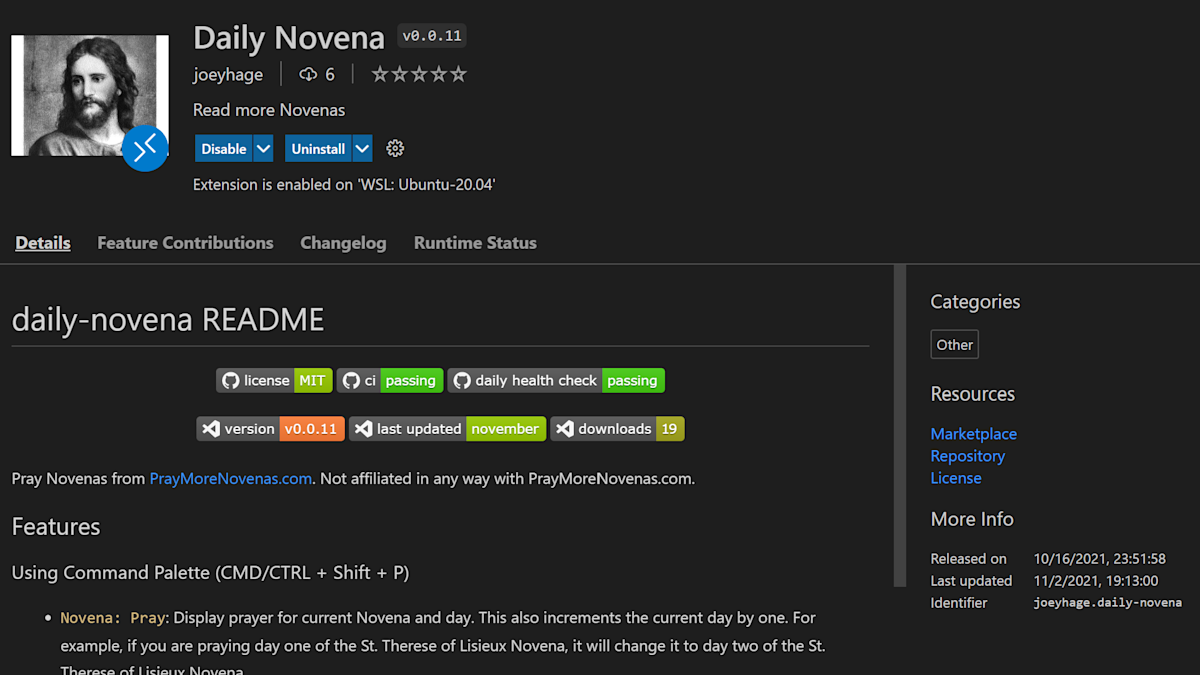 Daily Novena VS Code Extension | Joey Hage