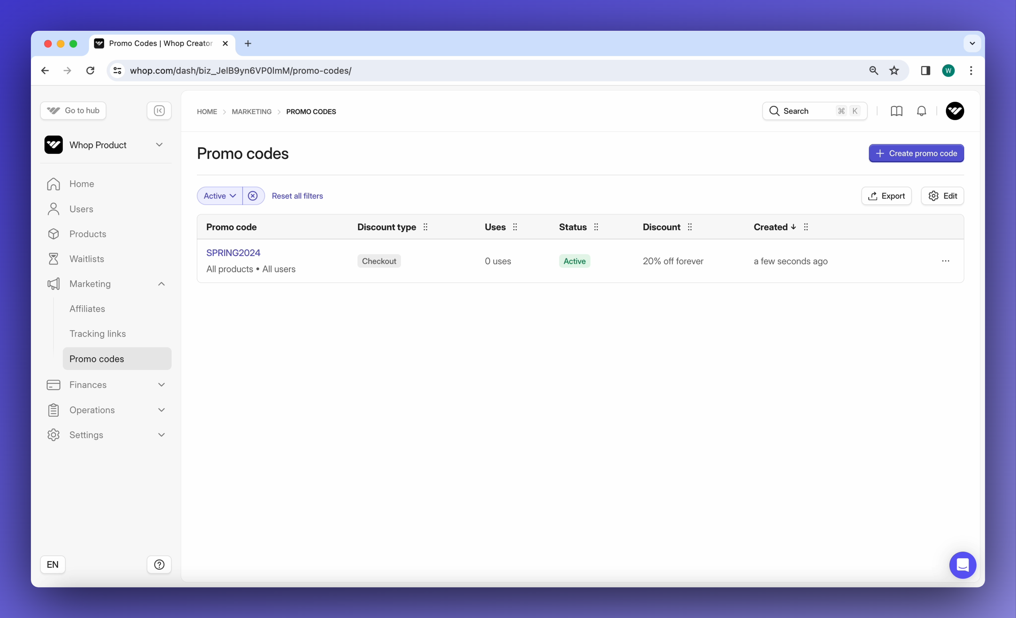 Promo codes - Whop Docs