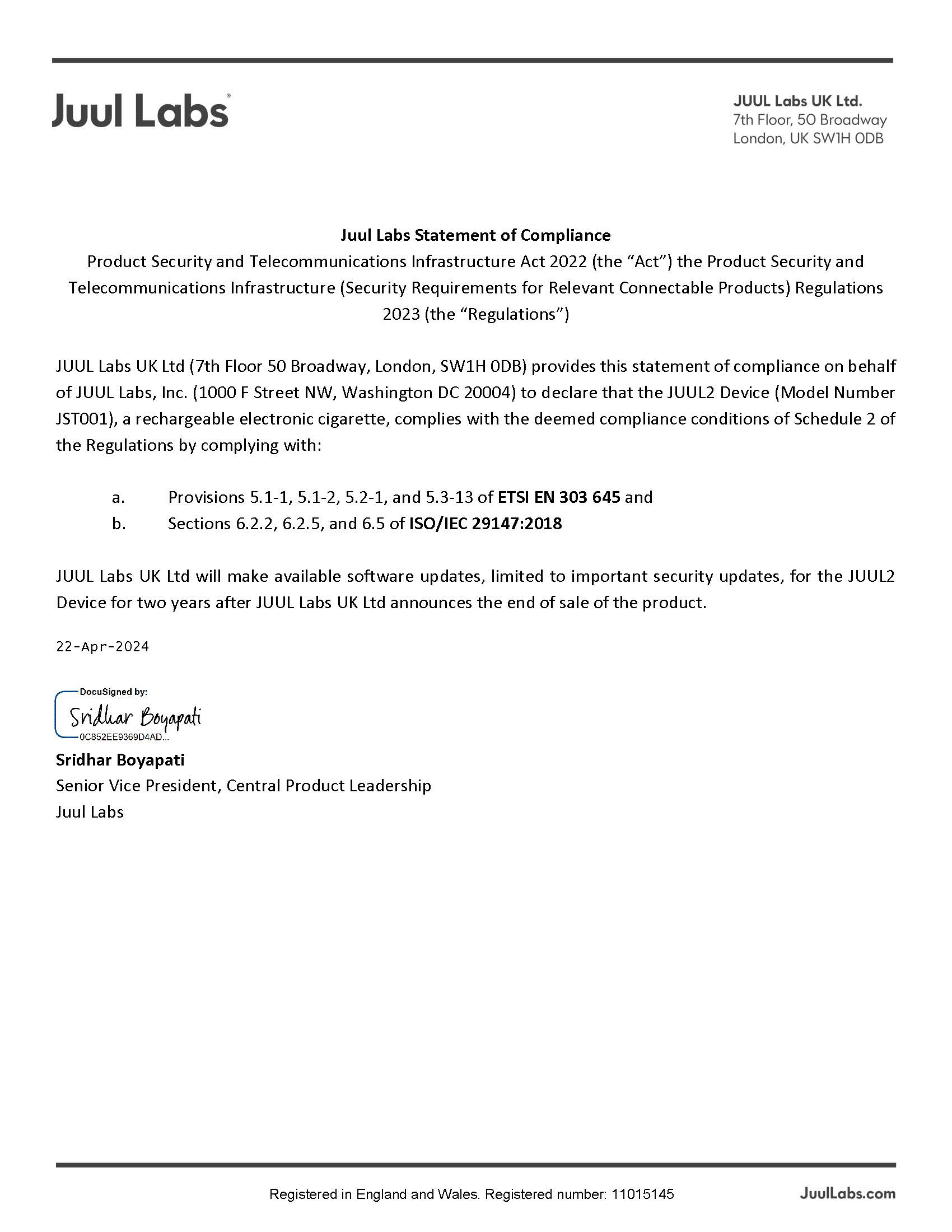 Psti Statement Of Compliance Juul Uk