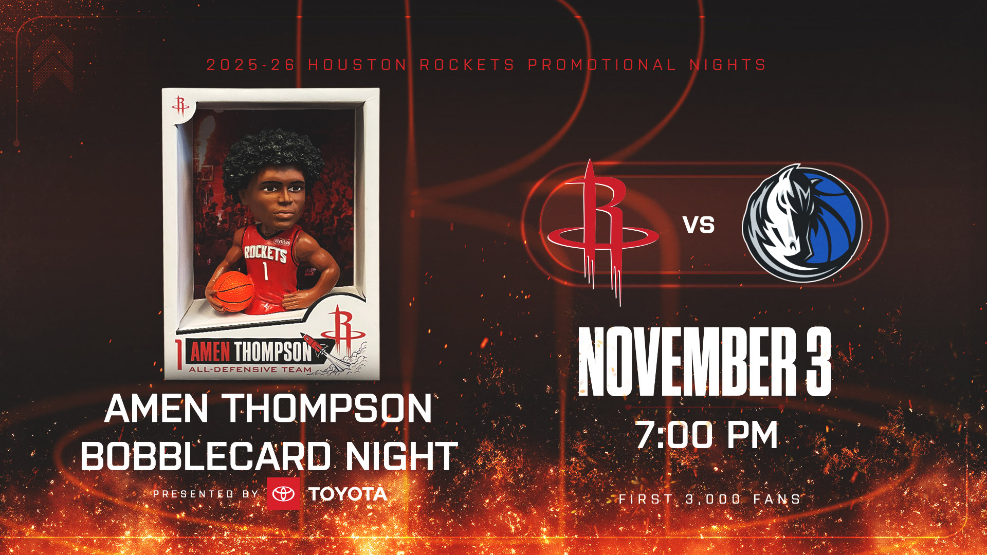 Amen Thompson Bobblecard Night on Mon, Nov 3 vs Dallas Mavericks