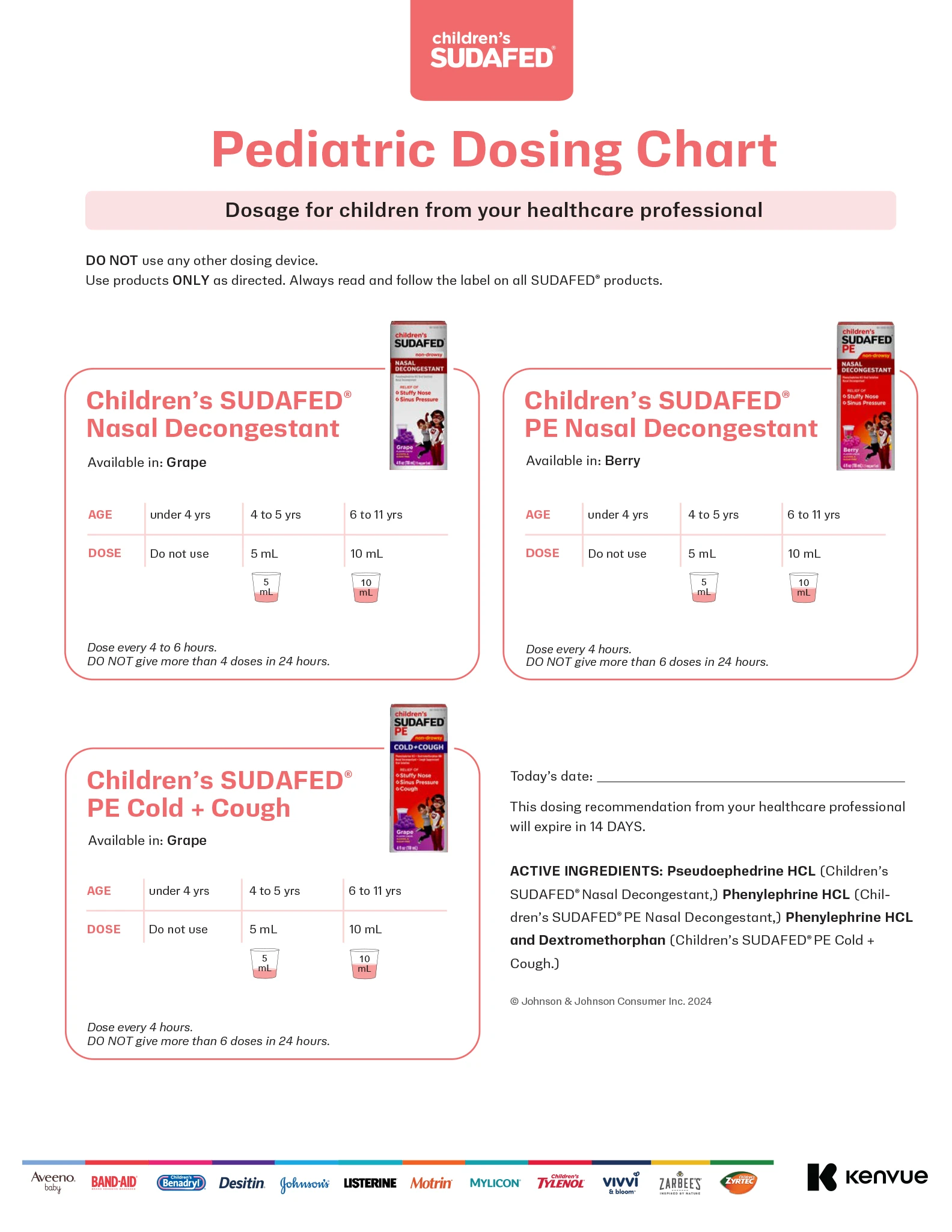 SUDAFED® Pediatric Dosing Chart