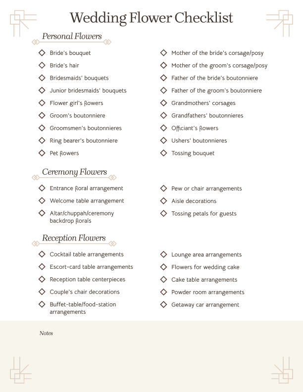 Wedding Flowers Checklist Printable List Premium Vector | Floral