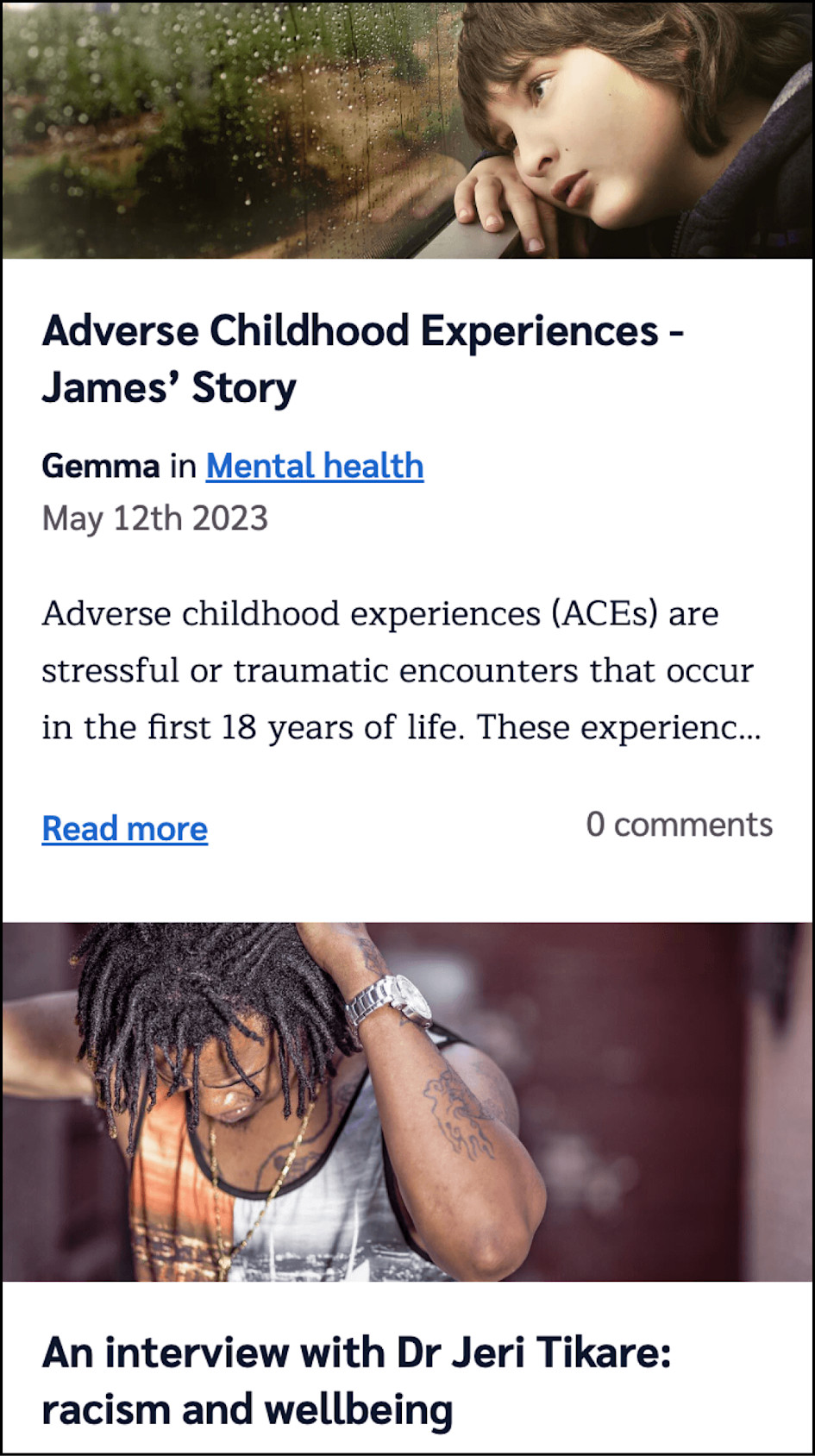 A screengrab from Qwell showing magazine articles