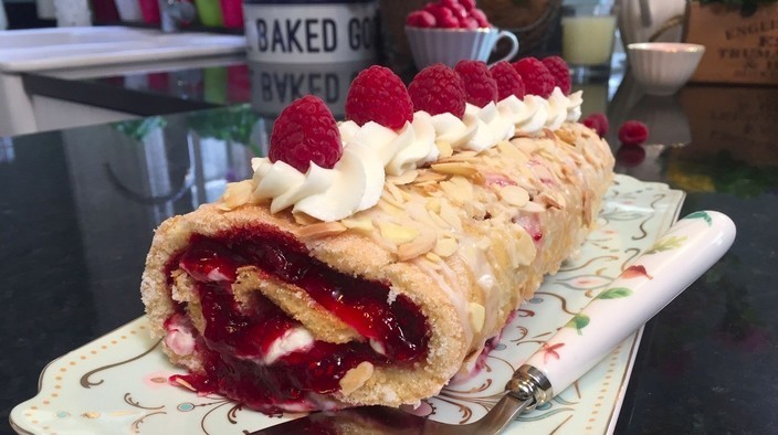 Jane's gluten-free raspberry and almond roulade | Lorraine
