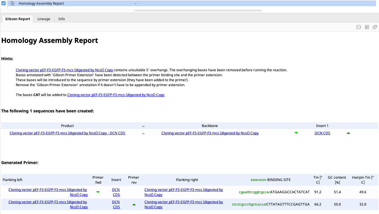 Practice Gibson Assembly - Geneious