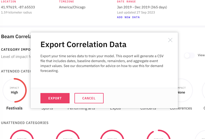 Exporting Correlation Data with Beam - PredictHQ