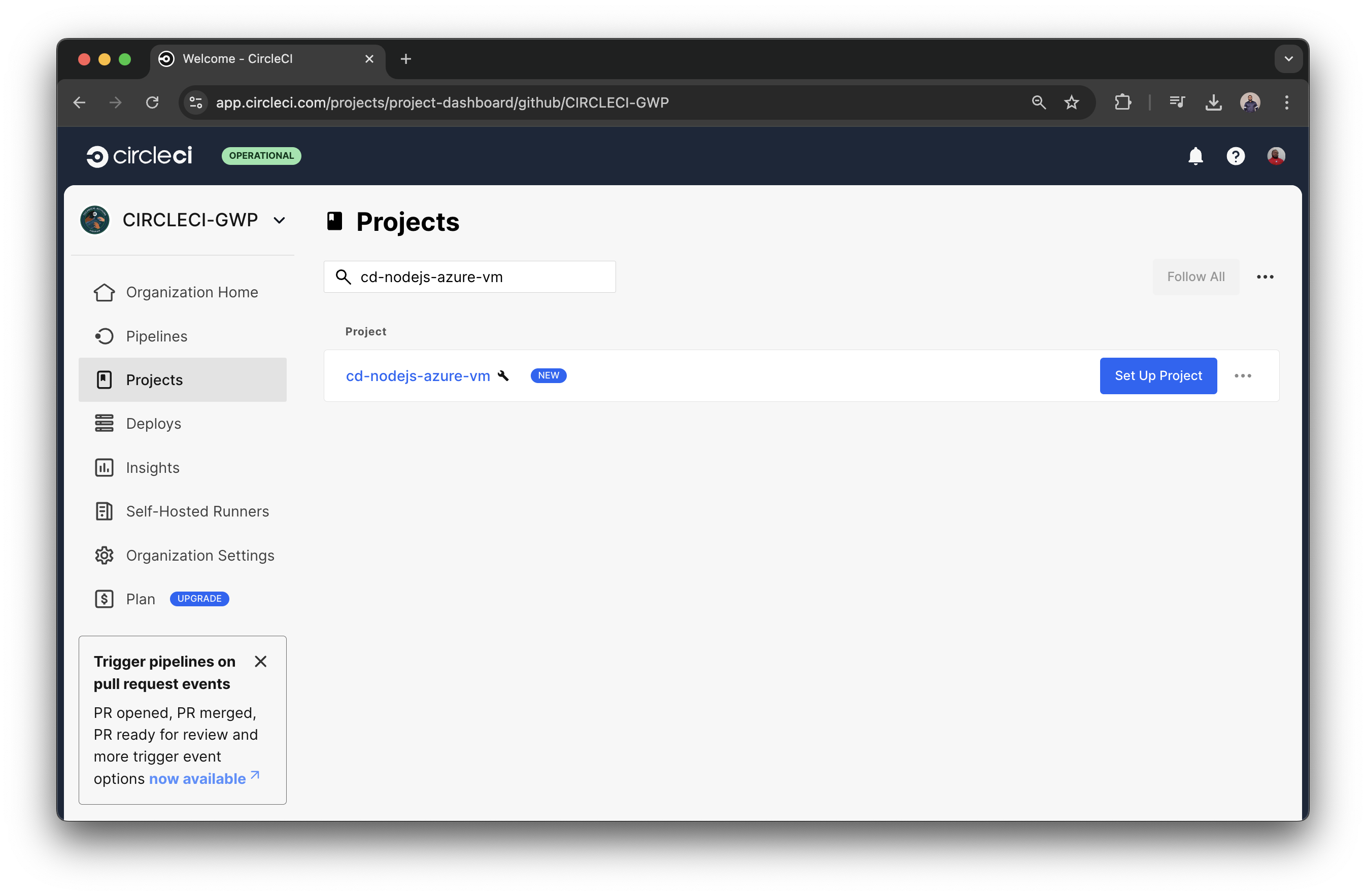 Continuous deployment of Node.js to Azure VM | CircleCI