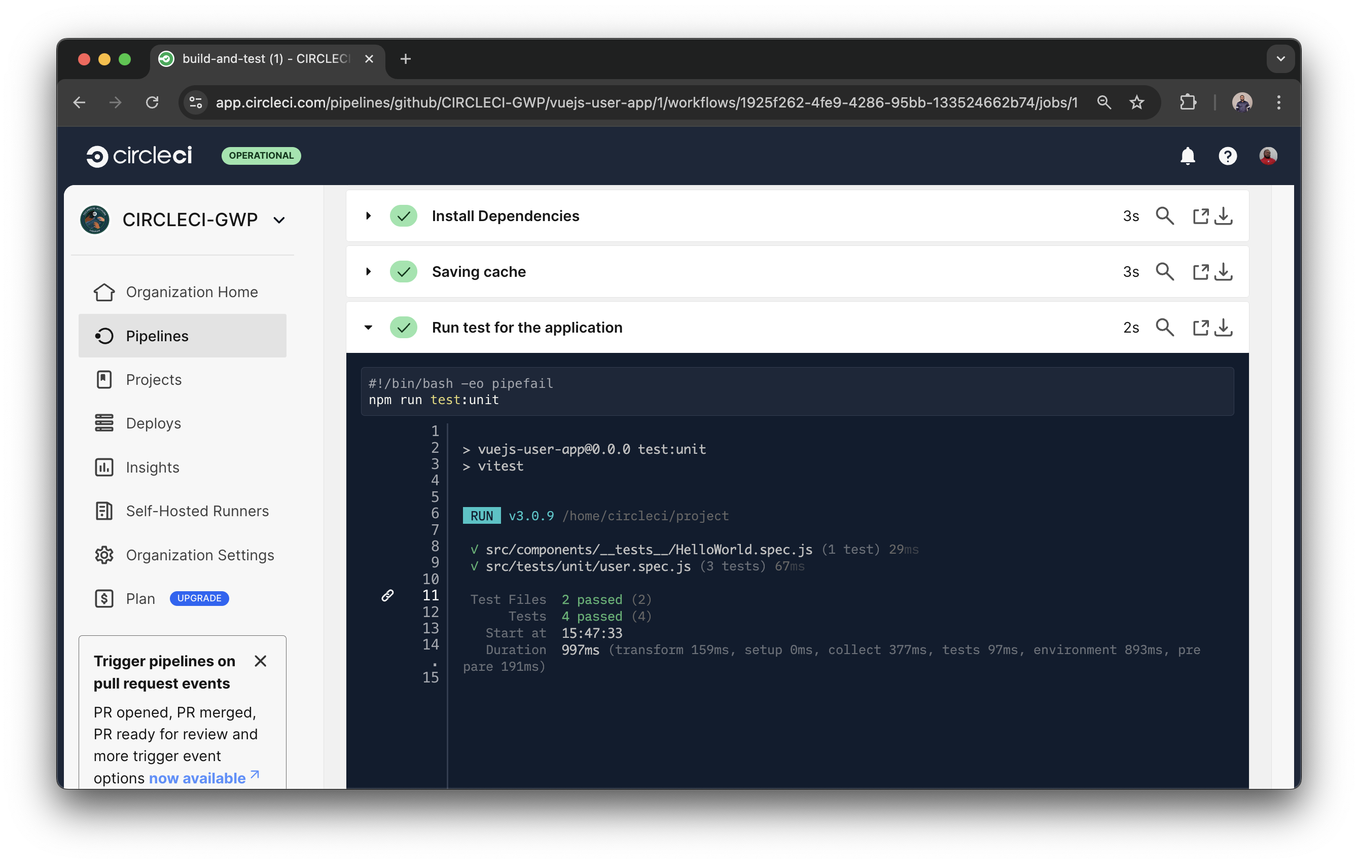Automate testing for a Vue.js application | CircleCI