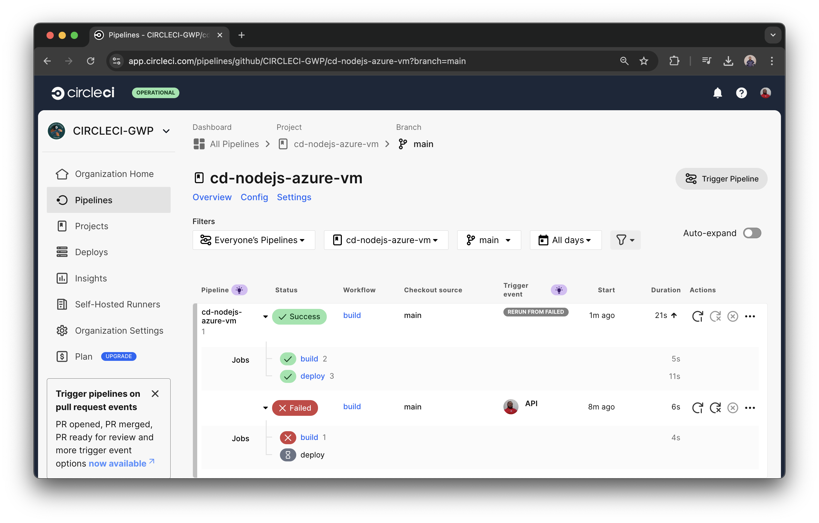 Continuous deployment of Node.js to Azure VM | CircleCI