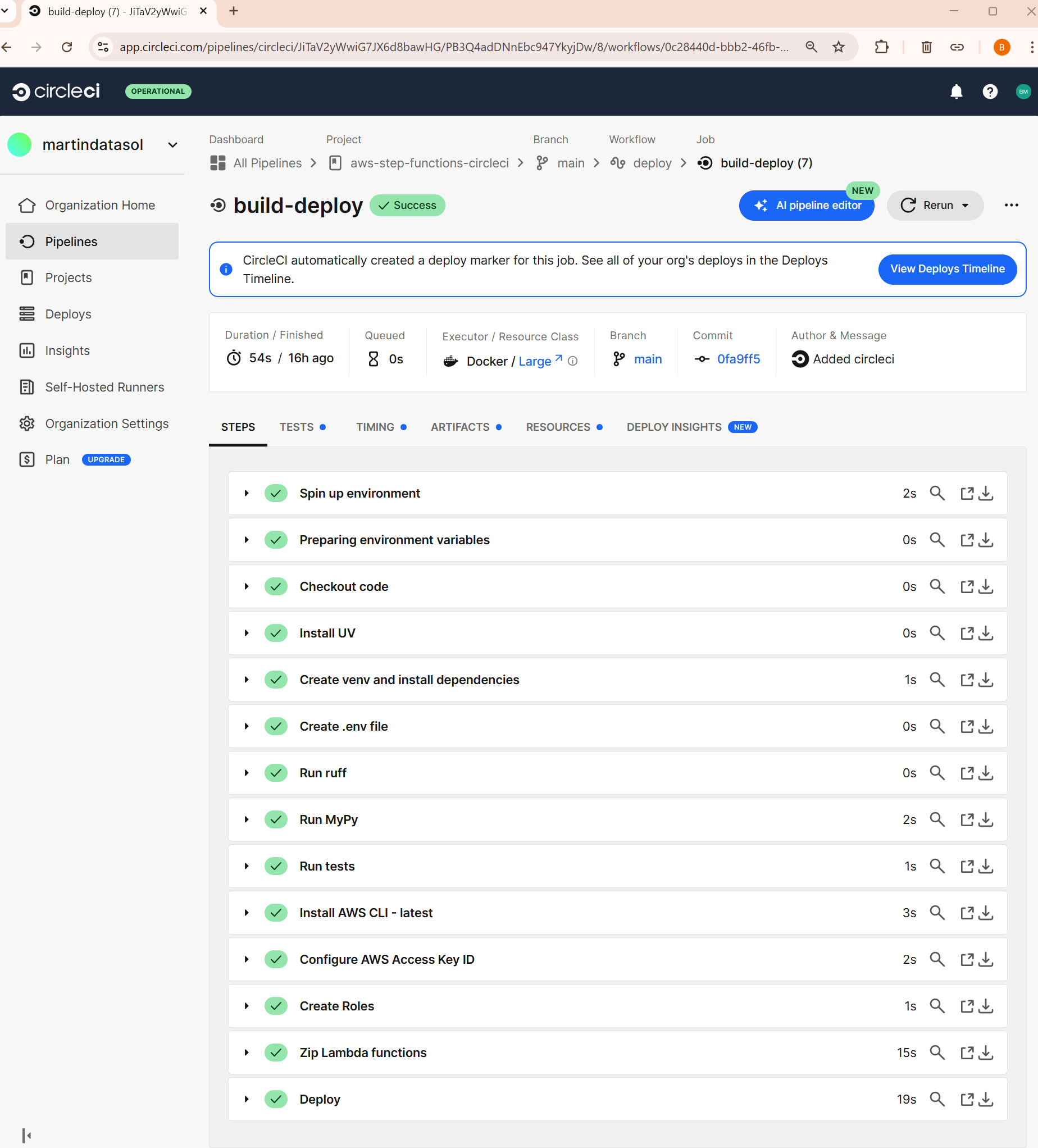 Deployment of AWS Step Functions with Lambda and CircleCI - CircleCI