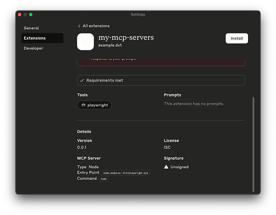 ワンクリックで MCP サーバーをインストールする .dxt ファイル