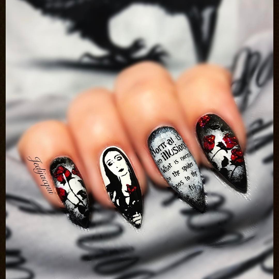 13 Morticia Addams nail art ideas for the mysterious and spooky ...