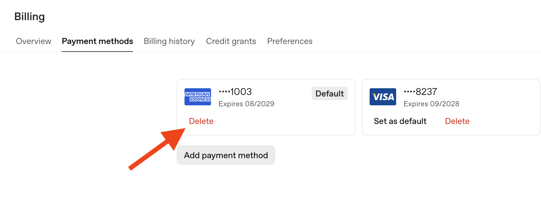 How can I delete or remove my payment method? | OpenAI Help Center