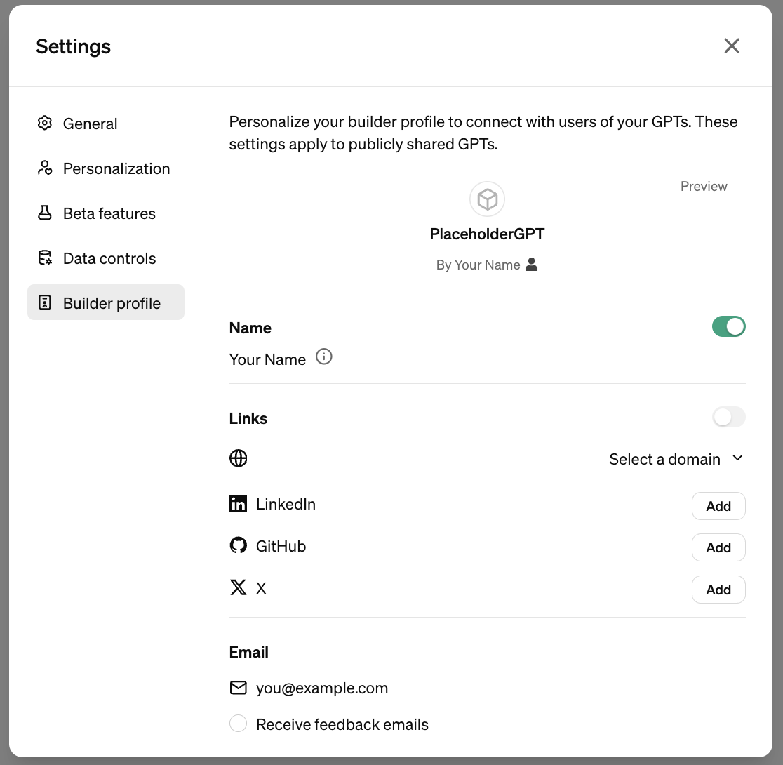 How do I verify my builder profile with social media? | OpenAI Help Center