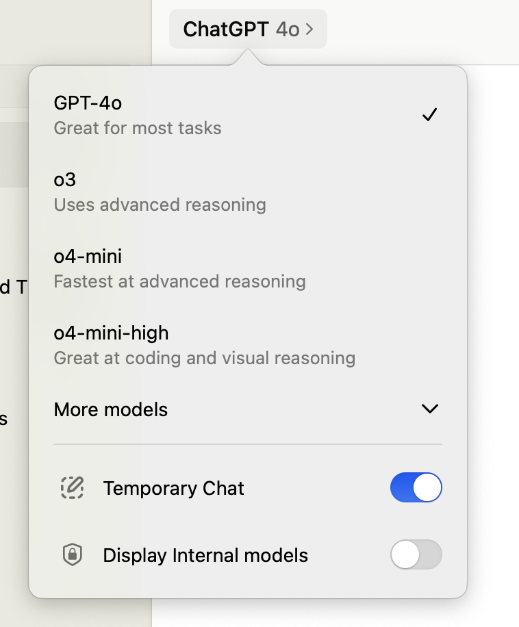Chat Sementara di aplikasi ChatGPT untuk macOS | OpenAI Help Center