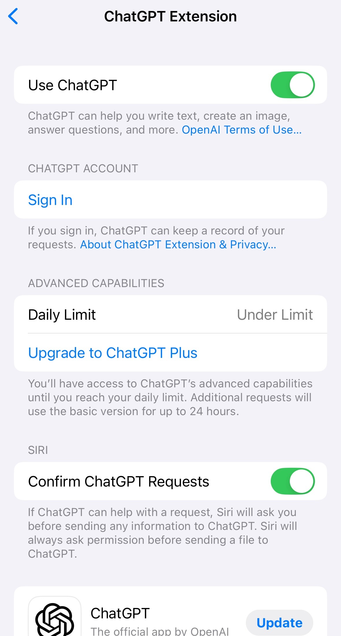 Menyiapkan ChatGPT dengan Apple Intelligence | OpenAI Help Center