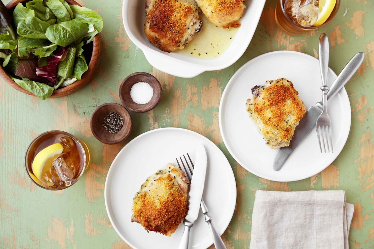 Chicken Thighs with Potato Parmesan Crust | Idahoan