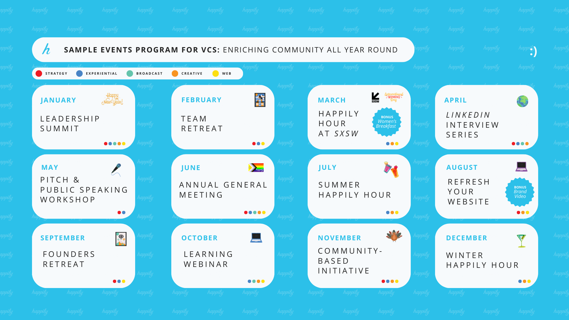 Sample Events Program for VCs: Enriching Community All Year Round | Happily