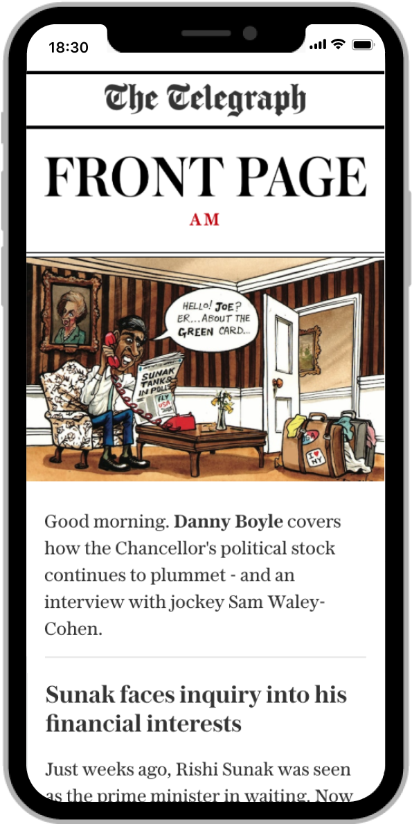 Daily news briefings with the Telegraph’s Front Page Newsletter
