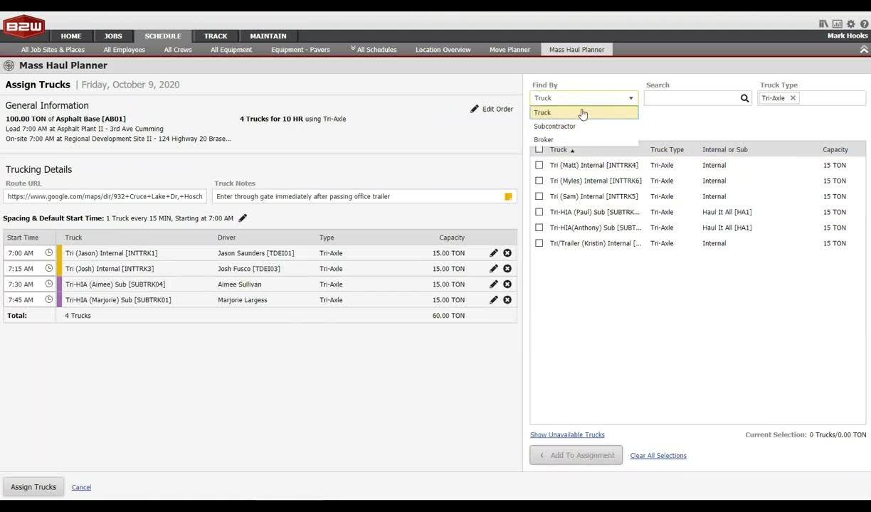 Heavy Construction Trucking Management and Scheduling with B2W Schedule ...