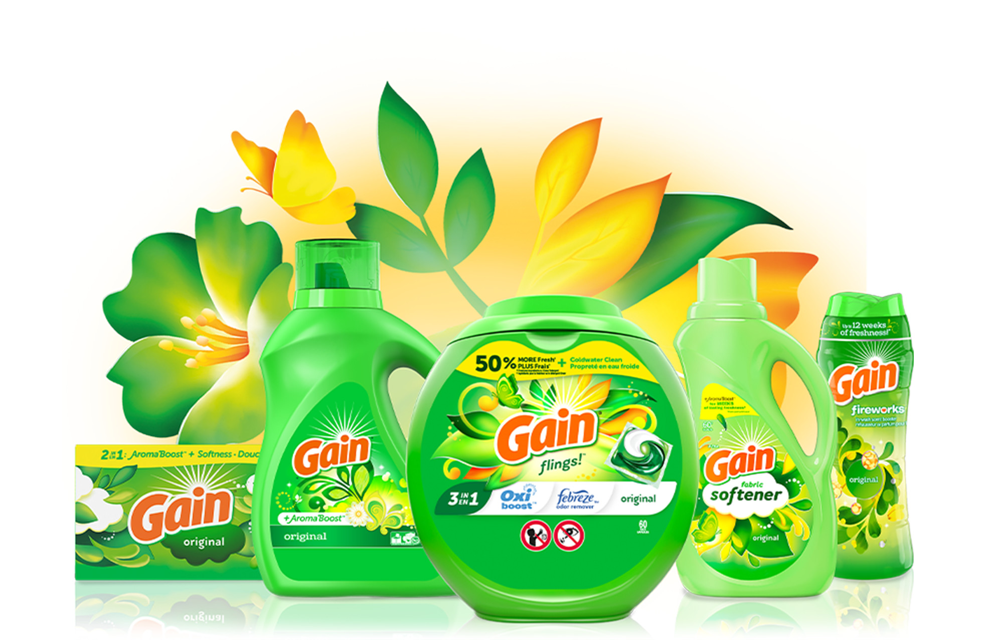 Linea de productos para el cuidado de tu ropa Gain.