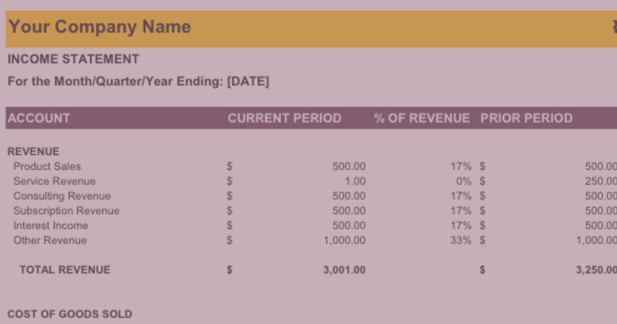 Small Business Income Statement Template | Rippling+