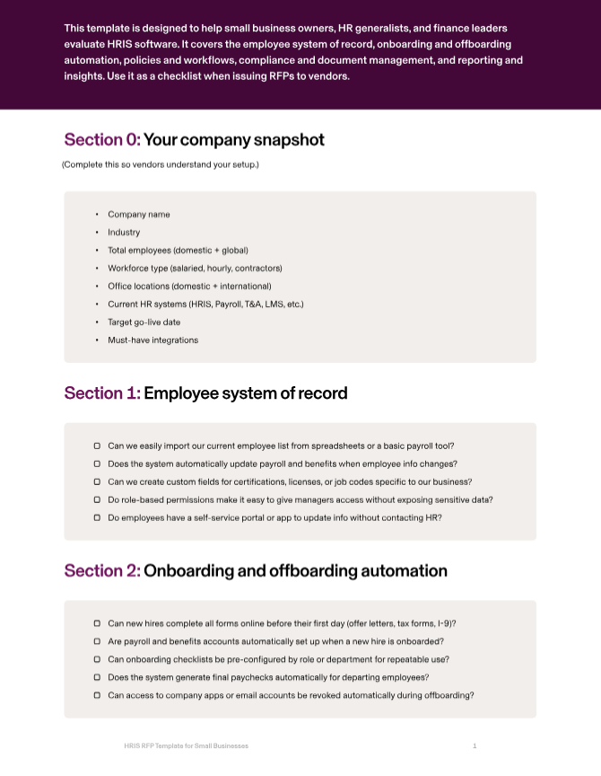 How to evaluate HRIS for small businesses: RFP criteria and template ...