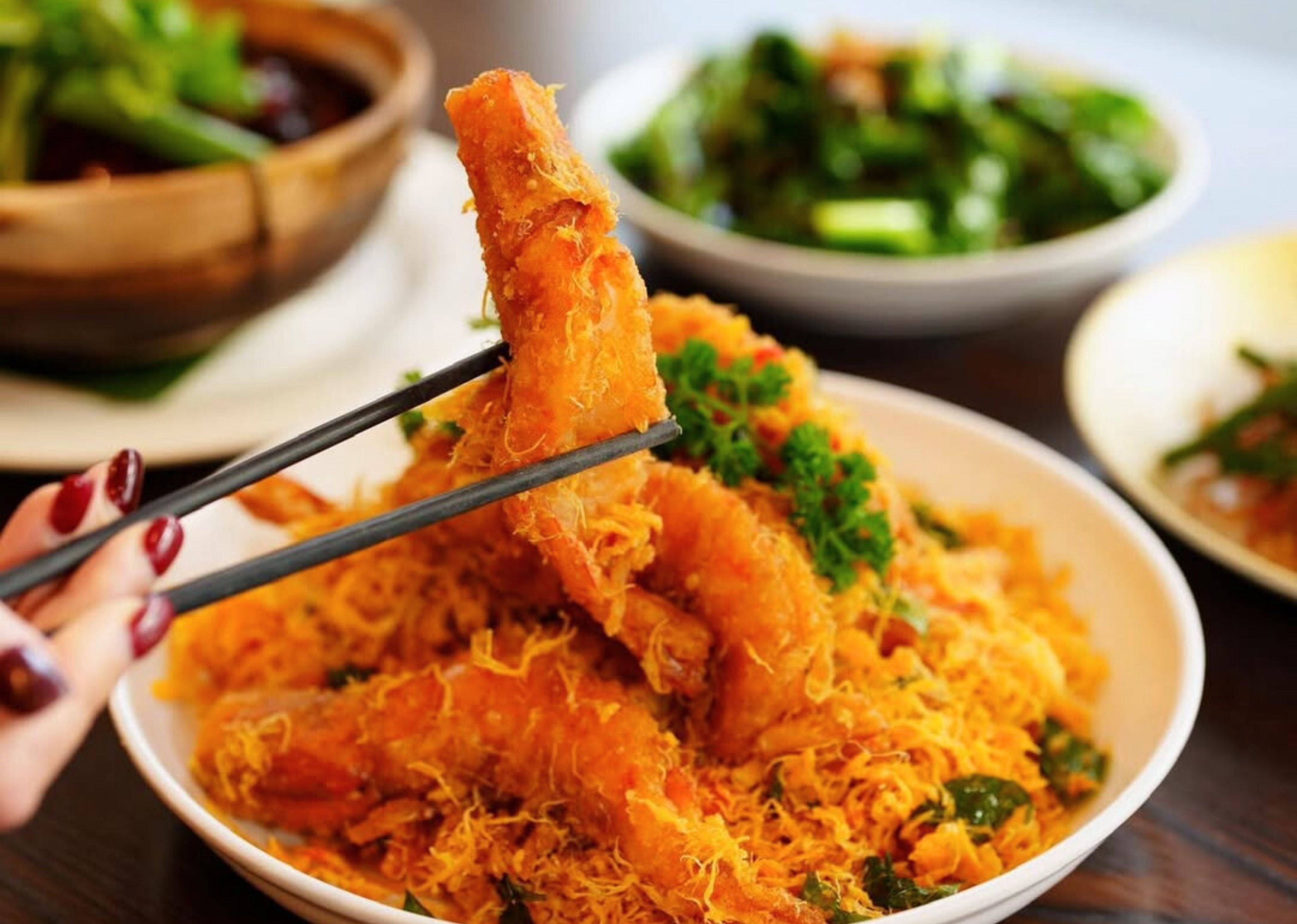 Fluffy, butter egg floss king prawns is my must-have dish