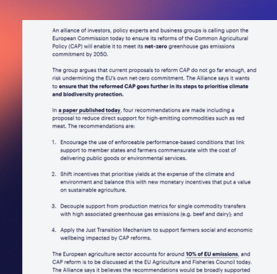 EU Common Agricultural Policy Reform | FAIRR