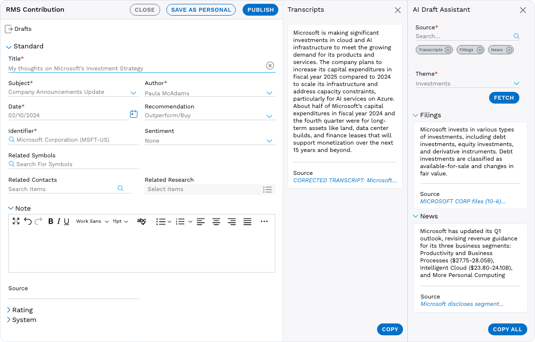 Internal Research Notes (IRN) | FactSet