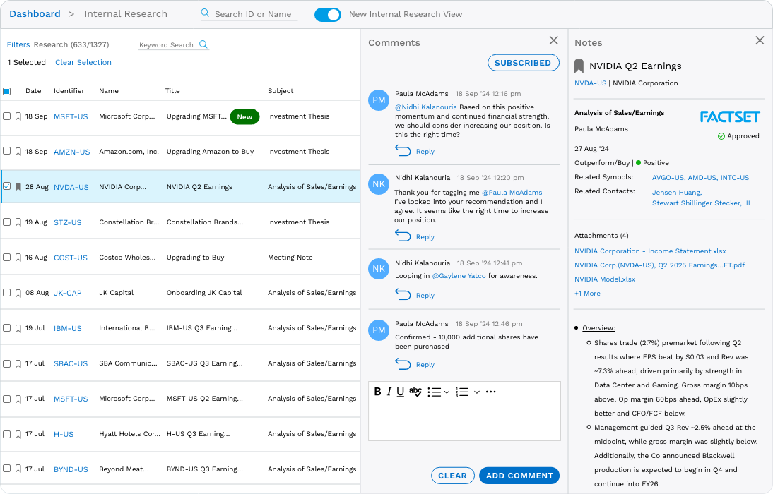 Internal Research Notes (IRN) | FactSet