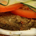 Veggie Burger Topped with Tomato, Hummus and Cheddar Recipe | @Atkins
