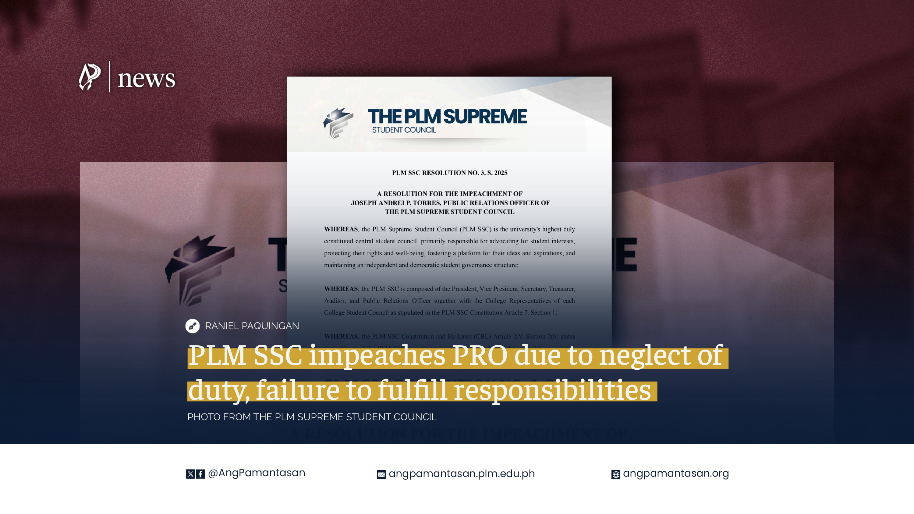 PLM SSC impeaches PRO due to neglect of duty, failure to fulfill ...