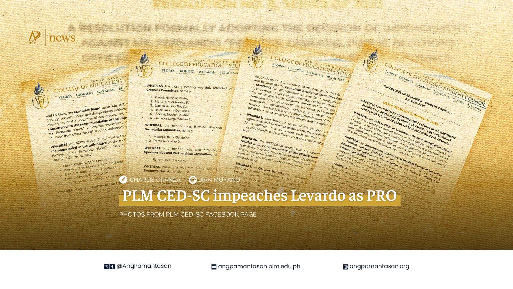 PLM CED-SC impeaches Levardo as PRO