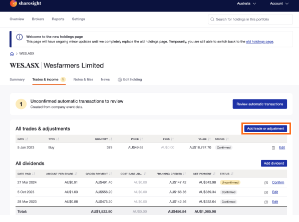 Add buy & sell trades or adjustments manually | Sharesight Australia Help Add buy & sell trades or adjustments manually | Sharesight Australia Help