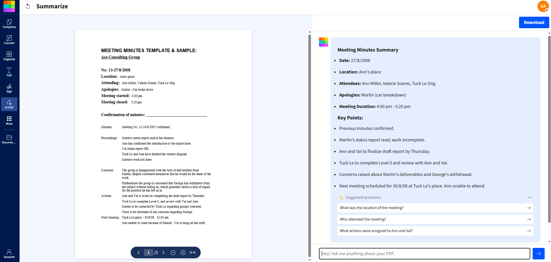 How to Take and AI-Summarize Meeting Minutes in PDF | Smallpdf
