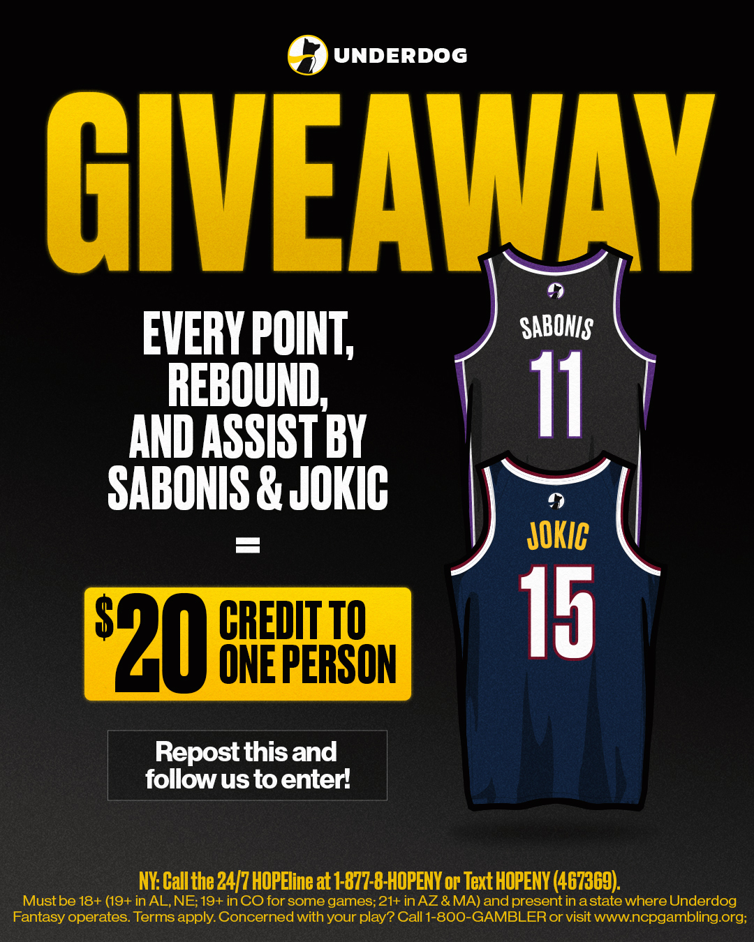 Domantas Sabonis and Nikola Jokic Giveaway Official Rules | Underdog ...