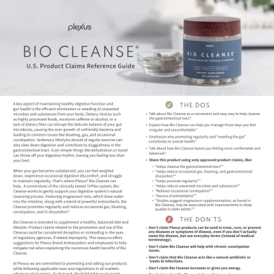Bio Cleanse Claims Reference Guide