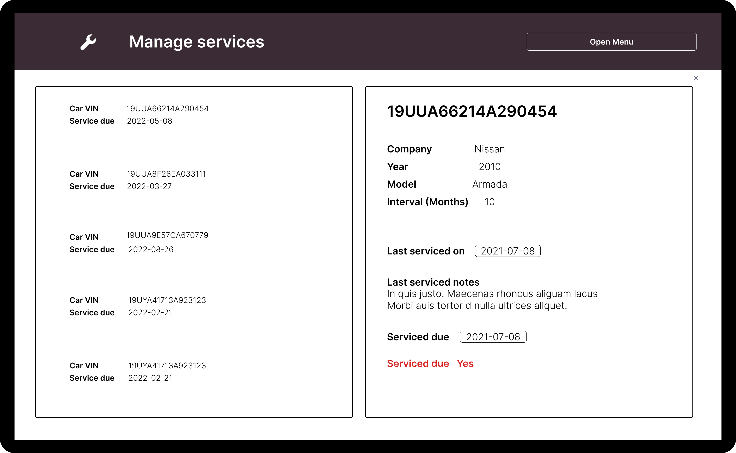 Vehicle Maintenance App Template