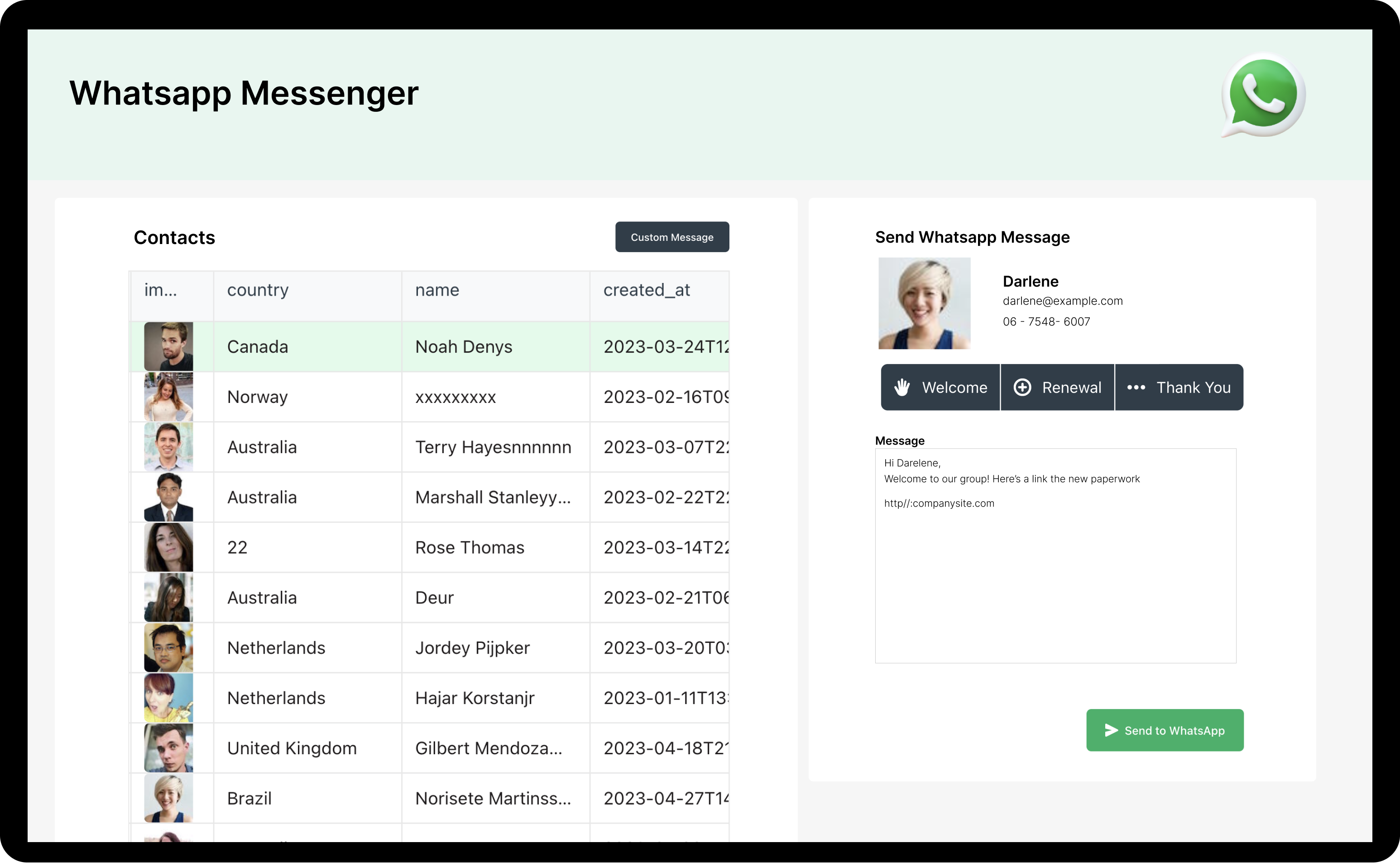 WhatsApp Messenger Template