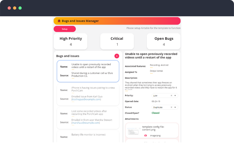 Bugs and issues manager template