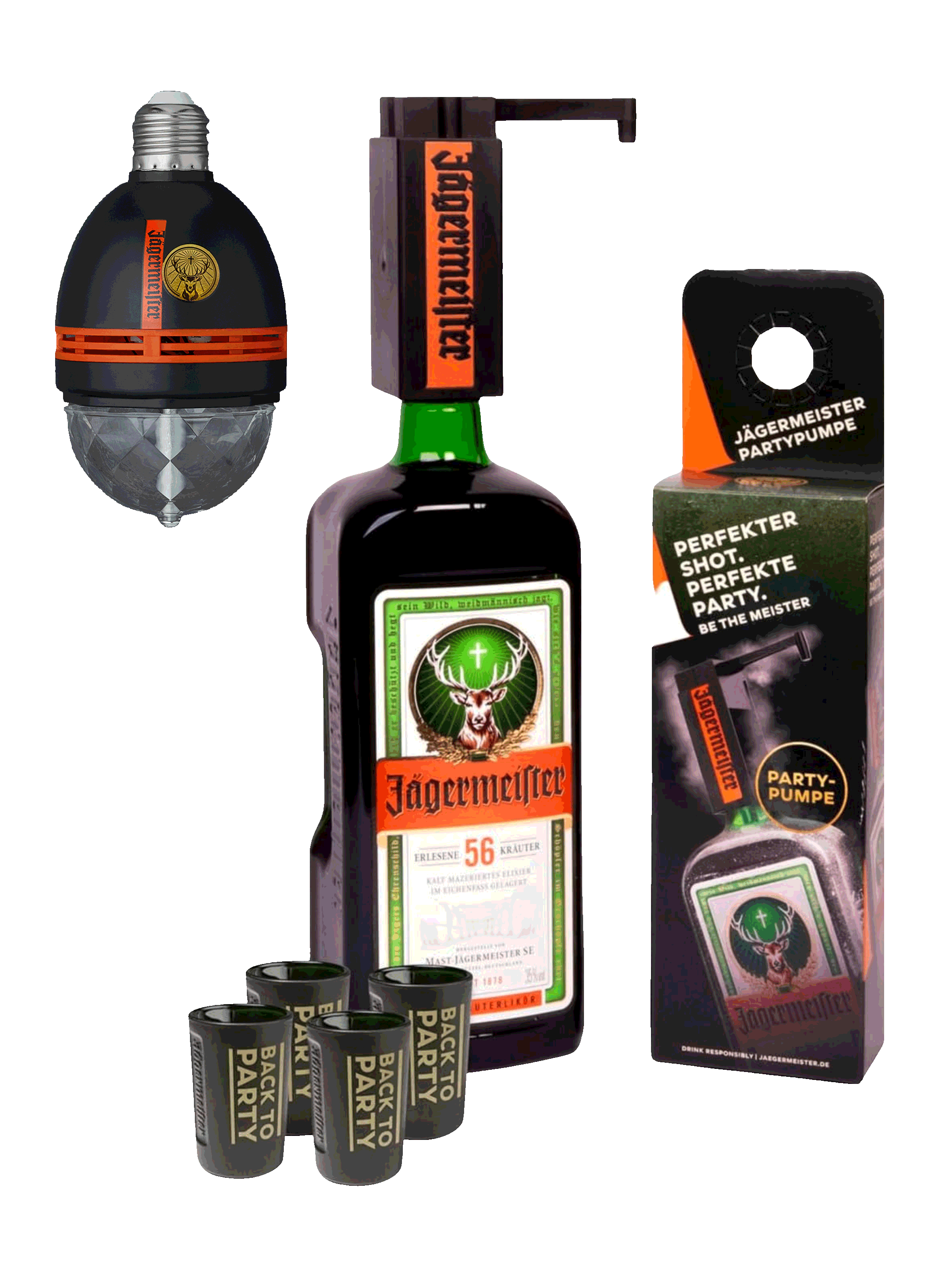 Jägermeister Partypaket: 1,75 l, Shotgläser & Pumpe im Geschenkset mit ...