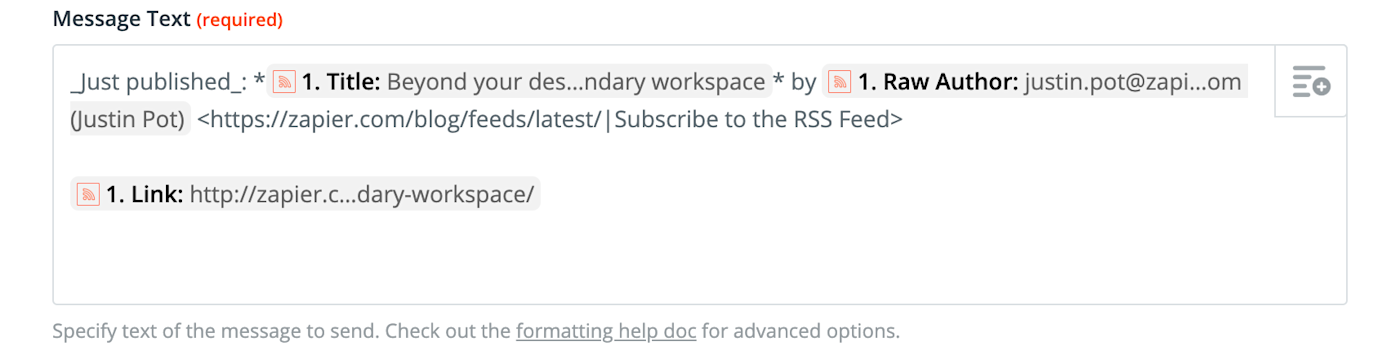 How to format a Slack message in Zapier