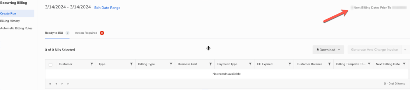 Recurring billing window