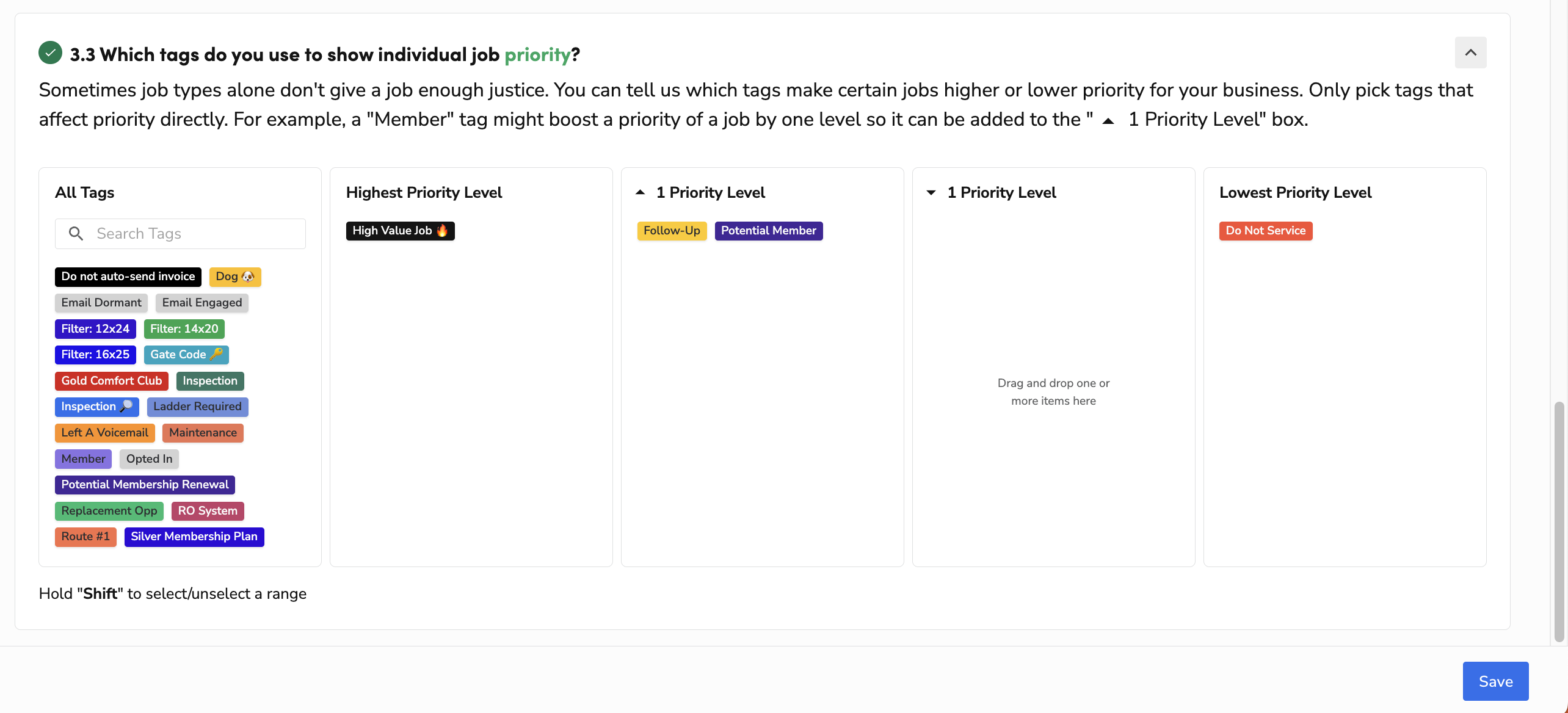 The Dispatch Pro Locking Jobs settings tab. Questions 3.3 is displayed.