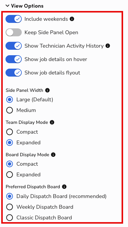Image displaying the View Options screen.