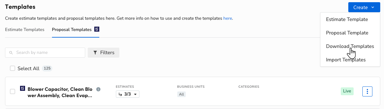 Cursor clicking download templates