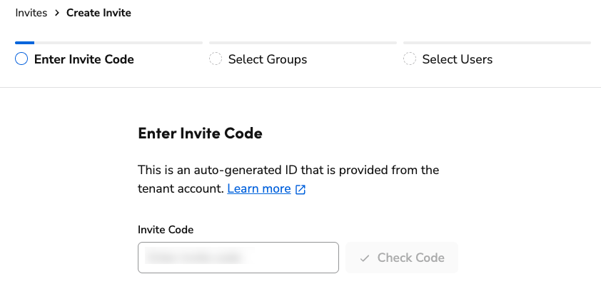 Entering invite code