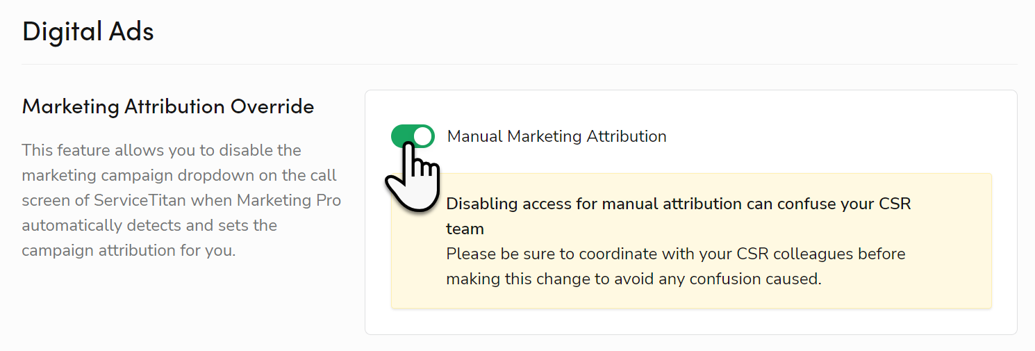 Manage Digital Ads settings in Marketing Pro